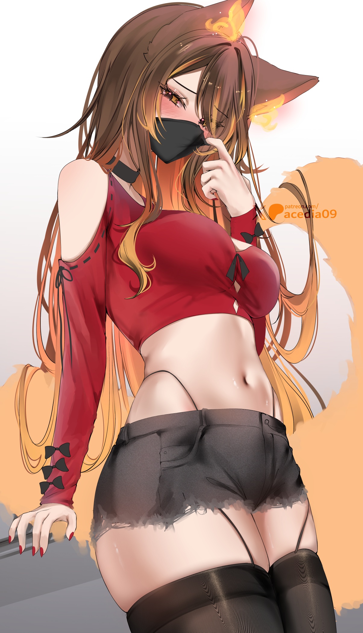 acedia indie virtual youtuber sinder (vtuber) animal ears stockings tail thighhighs torn clothes ...